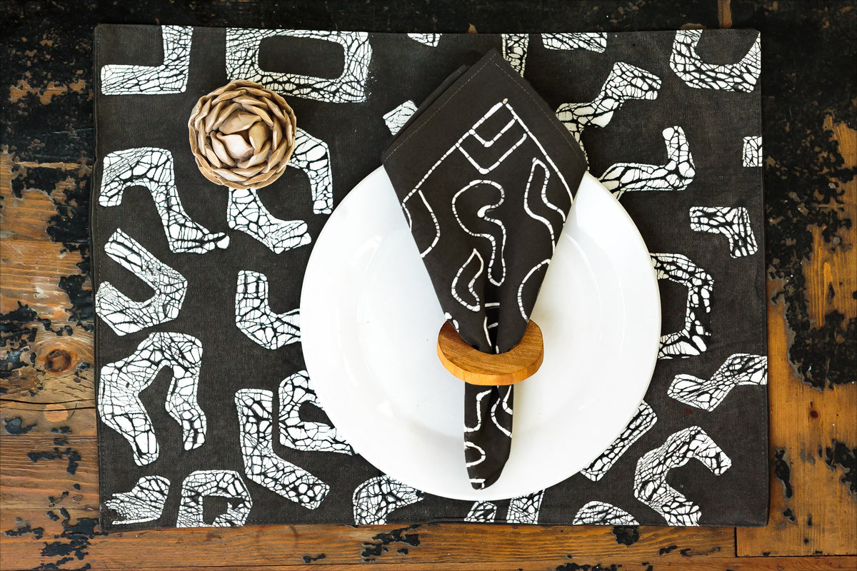 Charcoal African Kuba Pattern Napkins: Ethically Crafted Decor – TRIBAL ...