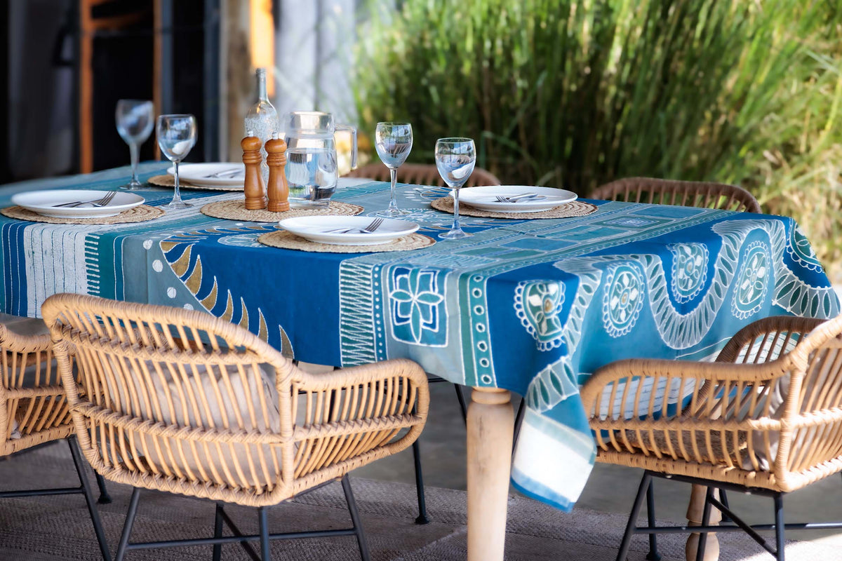 Big Bright Sustainable Tablecloth - Mali Aqua Hills – TRIBAL TEXTILES